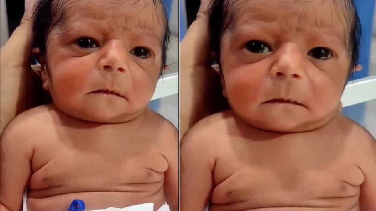 Baby with funny facial expression: ਜਨਮ ਤੋਂ ਬਾਅਦ ਬੱਚੇ ਦਾ ਐਕਸਪ੍ਰੈਸ਼ਨ ਹੋਇਆ ...